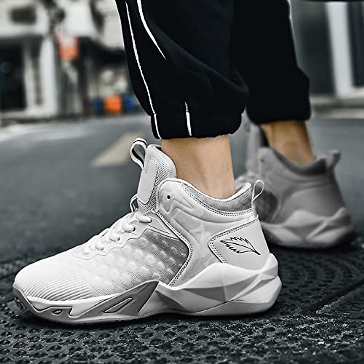 CJSPORX Mens Basketball Shoes Anti Slip Fashion Sneakers Zapatos de Hombre White-5 Size 8.5