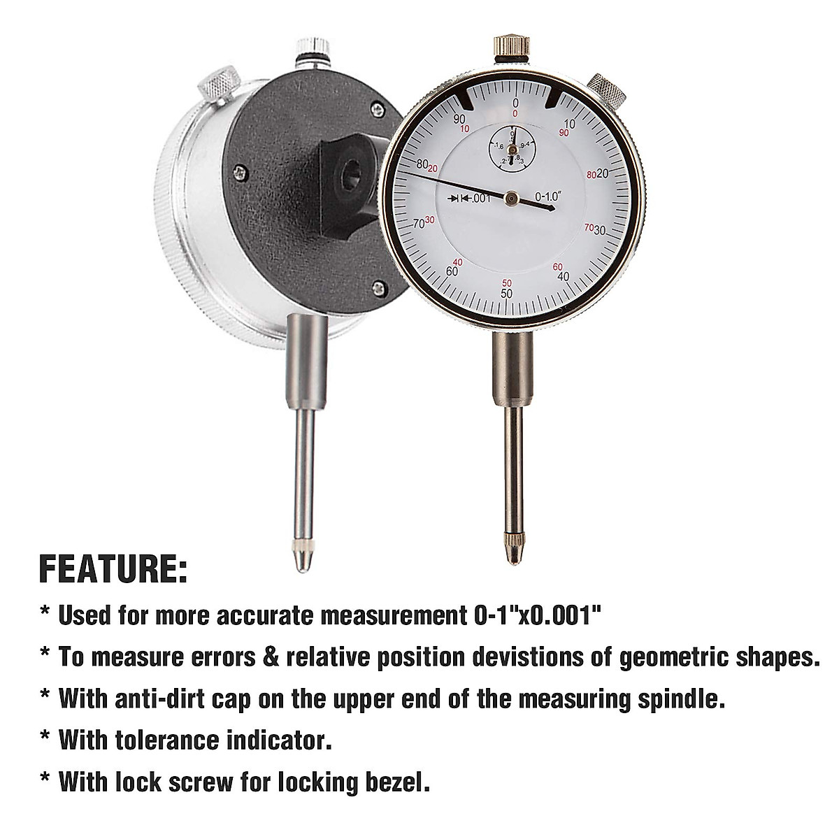 LAIWOO Dial Indicator with Magnetic Base Holder 0-1" Tester Gage Gauge 0.001" Fine Adjustable Long Arm
