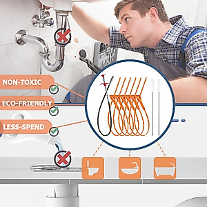 35.5inch Drain Clog Remover(1pcs), 25inch Drain Snake Hair Remover(6pcs) ＆ Cleaning Brush(2pcs), Hair Catcher Drain Auger Cleaner Tool Set For Toilet, Kitchen Sink, Bathroom Tub, Sewer, 9 Pack