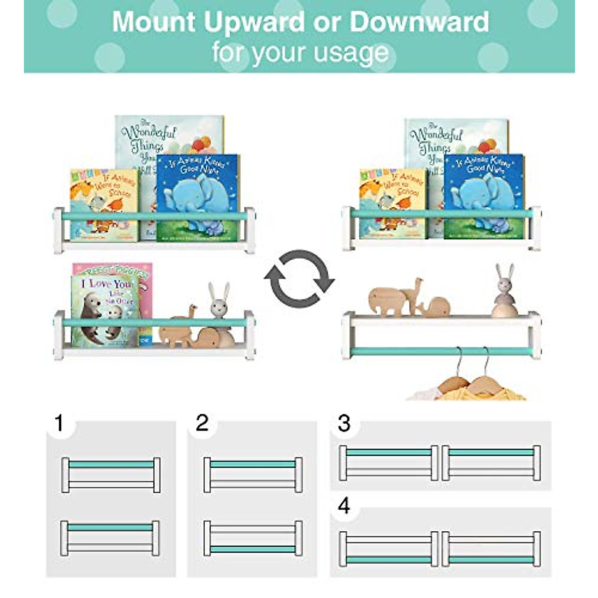 J JACKCUBE DESIGN Wall Mount Kids Nursery Decor Bookshelf Floating Wall Shelf Photo Display Toy Storage Organizer White Set of 2 - MK695A