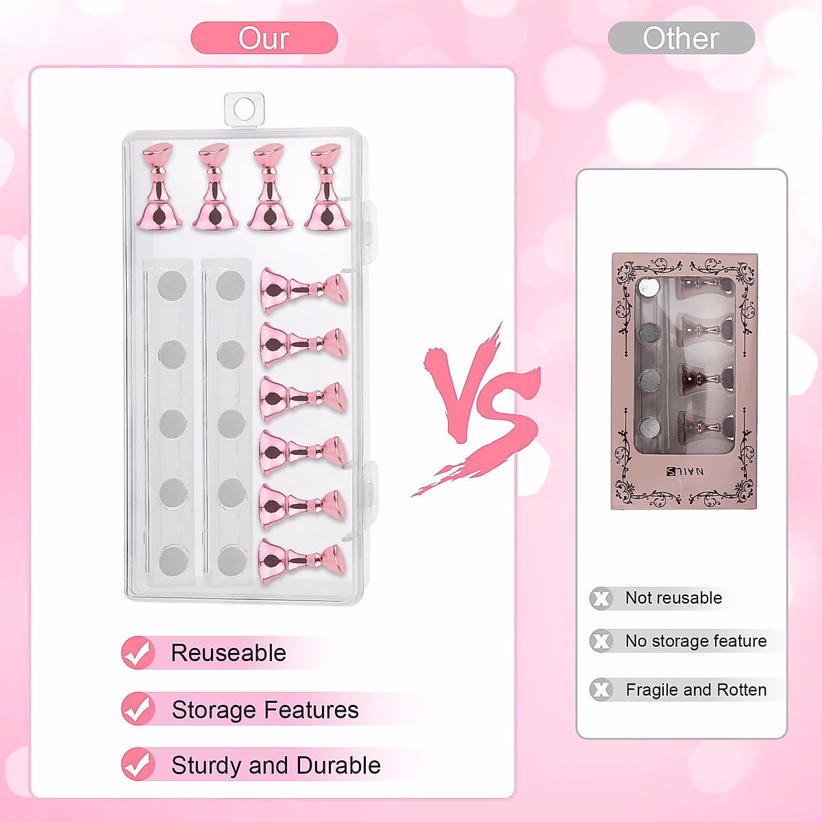 Difenni Nail Stands Acrylic Nail Art,Press on Nail Stand Magnetic Nail Tips Practice Holder 54 Pcs Reusable Adhesive Putty for DIY Painting(Pink