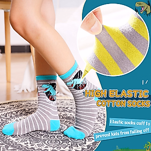 SeeyAN Boys Socks Kids Funny Cotton Novelty Crew Cartoon Space Dinosaur Crazy Socks 6 Pairs (6 Pairs Dinosaur, 6-8 Years)