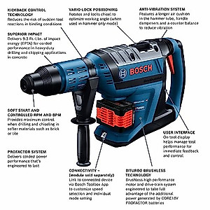 BOSCH GBH18V-45CK27 PROFACTOR™ 18V Connected-Ready SDS-max® 1-7/8 In. Rotary Hammer with (2) CORE18V® 12 Ah High Power Batteries