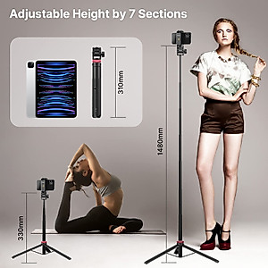 57.48 inch Extendable Selfie Stick Phone Tripod for Action Camera w Smartphone Clamp Extension Pole, for GoPro for Sony Canon Vlogging Cams for iPhone 14 13 Pro Max ULANZI MT-71