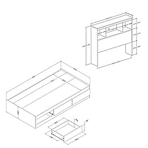 South Shore Reevo Twin Mates Bed With Bookcase Headboard (39"), Pure White