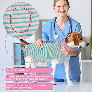Khatibb Dog Surgical Recovery Suit Soft Breathable Dog Bodysuit E-Collar & Cone Alternative Surgical Suit, Dog Stripe Onesie Anti Licking Wounds Spay Suits for Male and Female