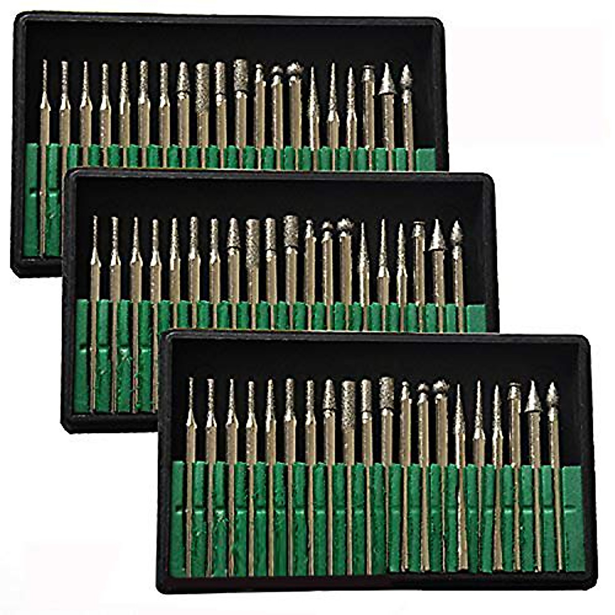 Brccee AC 60 Pcs Diamond Burr Bits Drill Glass Gemstone Metal for Craftsman Rotary Tool 1/8" Shanks w/ Box Tip