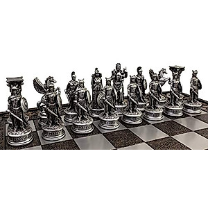 Greek Mythology Olympus Gods Zeus vs Poseidon Pewter and Bronze Color Chess Set with 17" Greek Board