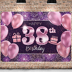 PAKBOOM Happy 38th Birthday Banner Backdrop - 38 Birthday Party Decorations Supplies for Women - Pink Purple Gold 4 x 6ft