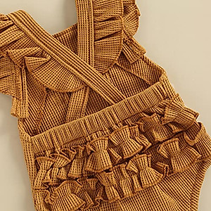 Baby Girl Bubble Romper Oversized Onesie Halter Overall Ruffle Jumpsuit Boho Summer Clothes Cute Outfit (SA Waffle Boho Rainbow Caramel, 0-3 Months)