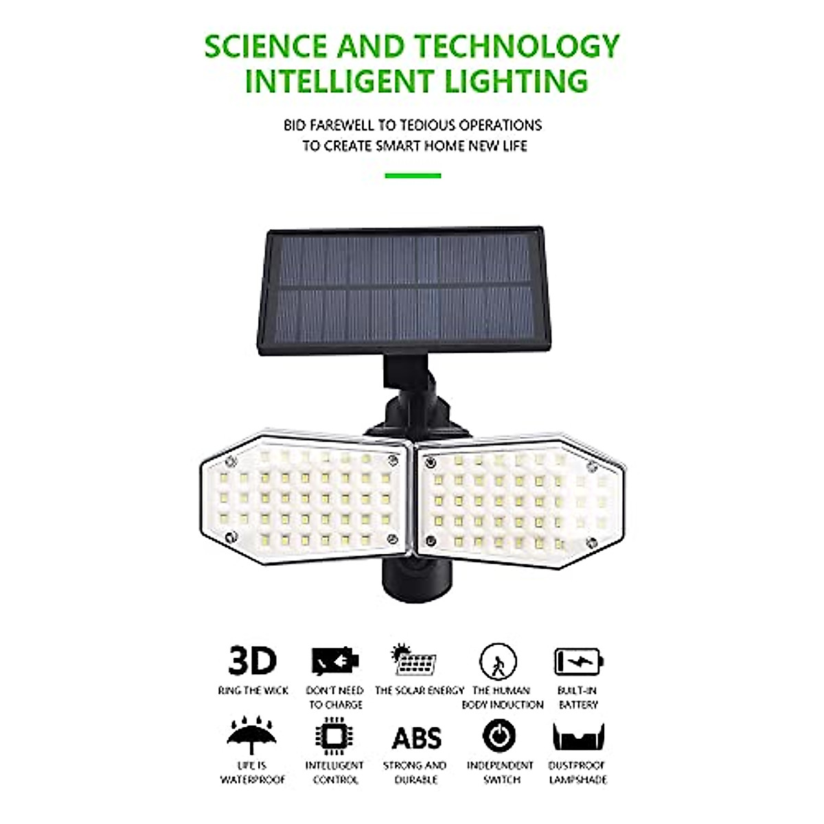 Wall Lights LED Solar Light PIR Motion Sensor Wall Lamp Outdoor Waterproof Solar (Emitting Color : Integrated-78 LED) (Integrated)