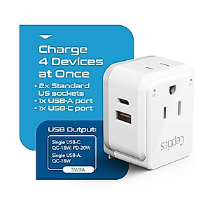 Ceptics European Plug Travel Adapter Set, 20W PD & QC, Safe Dual USB & USB-C - 2 USA Socket - Compact - Use in Germany, France, Italy, UK - Includes Type E/F, Type C, Type G SWadAPt Attachments