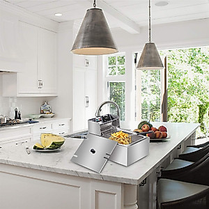 Winado 10QT Capacity Electric Deep Fryer with Baskets & Lids, 10L Countertop Stainless Steel Temperature Control Frying Machine, for Home & Commercial 2500W 60Hz 110V