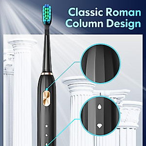 DADA-TECH Electric Toothbrush for Adults and Kids, Sonic Toothbrush Rechargeable with 9 Brush Heads, 5 Modes and 2 Minutes Smart Timer, 4Hours Charge for 60 Days, Roman Column Handle (Black)
