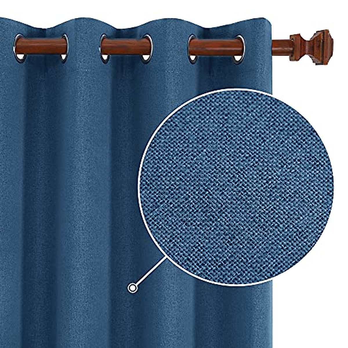 Deconovo 100% Blackout Curtains, Room Darkening Curtains, Linen Noise Reducing Curtain 72 inch Length, Thermal Insulated Drapes for Kids Bedroom - 52x72 Inch, 2 Panels, Aegean Blue
