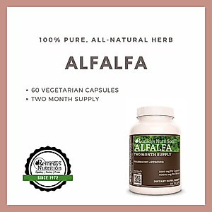 Remedy's nutrition Alfalfa 1,000mg Vegan Capsules Herbal Supplement - Non-GMO, Gluten Free, Dairy Free - Two Month Supply (60 Count)