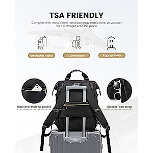 LOVEVOOK Laptop Backpack for Women Wide Open Computer Work Bag Business Travel Backpack Quilted Convertible Tote Backpack Purse 15.6 Inch Teacher Nurse Computer Laptop Bag with USB Port, Black