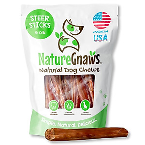 Nature Gnaws USA Steer Sticks for Dogs 5-7" (8oz) - Mixed Thickness - Long Lasting for Aggressive Chewers and Large Dogs - Natural Beef Bully Dog Chew Bones