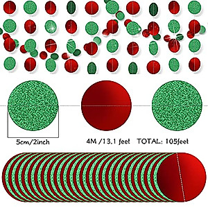 Marspark 8 Pack Green and Red Circle Dots Garland Christmas Party Decorations Banners Door Streamer Paper Banner for Birthday Baby Shower Holiday Decorations, 105 Feet in Total