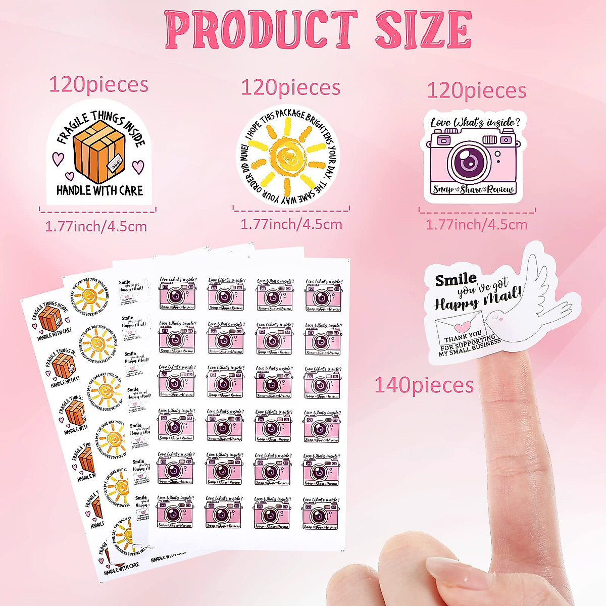 500 Pieces Thank Business Stickers Shop Stickers Small Package Labels Cute Envelope Seals Handle with Care Stickers, 4 Styles, 1.77 Inches(Cute Style)