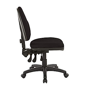 Office Star Ergonomic Dual Function Office Task Chair with Adjustable Padded Back and Built-in Lumbar Support, Armless, Dillon Black Fabric