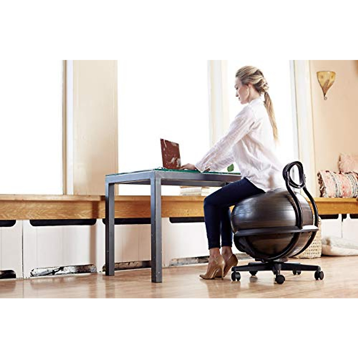 Gaiam Ultimate Balance Ball Chair with Swivel Base - Premium Exercise Stability Yoga Ball Ergonomic Chair for Home and Office Desk - Air Pump, Exercise Guide