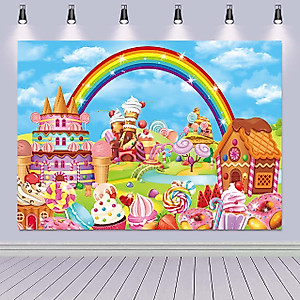 Candyland Theme Party Backdrop Cartoon Rainbow Lollipop Sweet Donut Ice Cream Photography Background for Kid Adult Ice Cream Birthday Party Decoration Banner Baby Shower Photo Props