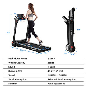GYMAX Folding Treadmill, 2.25HP Electric Motorized Running Walking Machine with LED Touch Screen, Portable Cardio Workout Treadmill for Home Gym Office (Black)