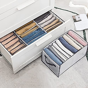 Vercord Washable Pants Drawer Organizer 9 Divider Foldable Clothes Organizer Wardrobe Storage Box Large 2 for Underwear Socks Jeans Grey