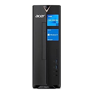 Acer Aspire Tower Desktop, Intel Celeron J4125 Processor, 8GB RAM, 512GB PCIe SSD, DVD, HDMI, VGA, Wi-Fi, Wired Keyboard & Mouse, Windows 11 Home, Black (D17W6)