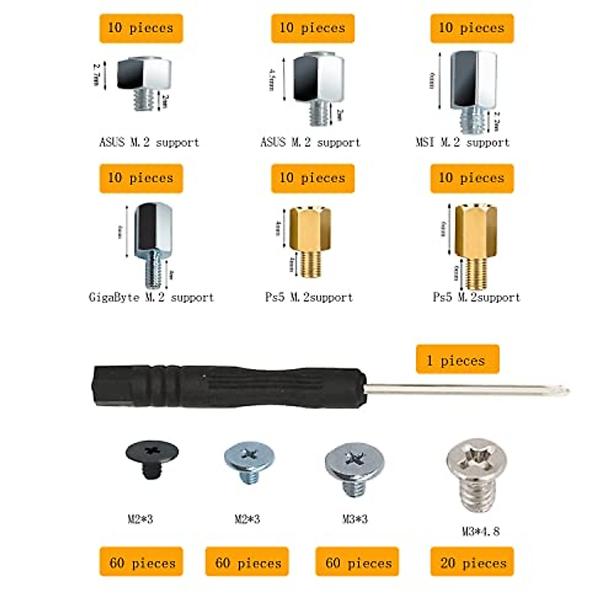 M.2 SSD Screw Kit, M.2 Standoff and Screw Kit for Asus Gigabyte MSI PS5 Motherboards