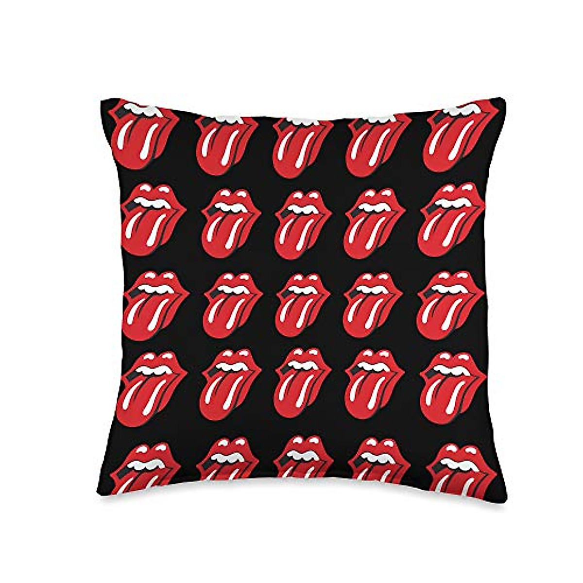 The Rolling Stones Official Classic Repeat Tongue Black Throw Pillow, 16x16, Multicolor