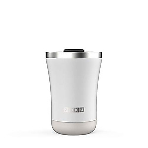 Zoku 12oz Powder Coated Tumbler, White | Premium Stainless Steel and Vacuum Insulated | Special Rotating Lid Designed for Sipping and Straw Use