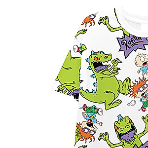 Nickelodeon Mens Rugrats Reptar Shirt - Rugrats Reptar Chuckie Tommy Allover Print T-Shirt (White, Large)