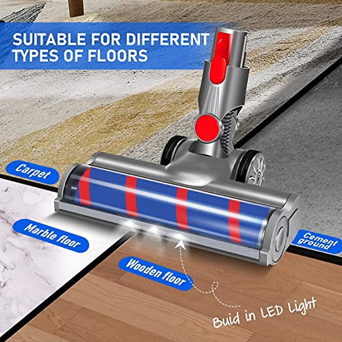 ALSTON Soft/Hard Roller Floor Brush Motorhead Attachment Vacuum Cleaner Head Replacement for Dyson V7 V8 V10 V11 V15 with LED Headlight and Triger Lock