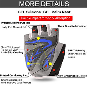 FINGER TEN Kids Junior Cycling Gloves Boy Girl Youth, Outdoor Sport Road Mountain Bike 1 Pair, Gel Padding Bicycle Half Finger Pair (Blue, X-Large)