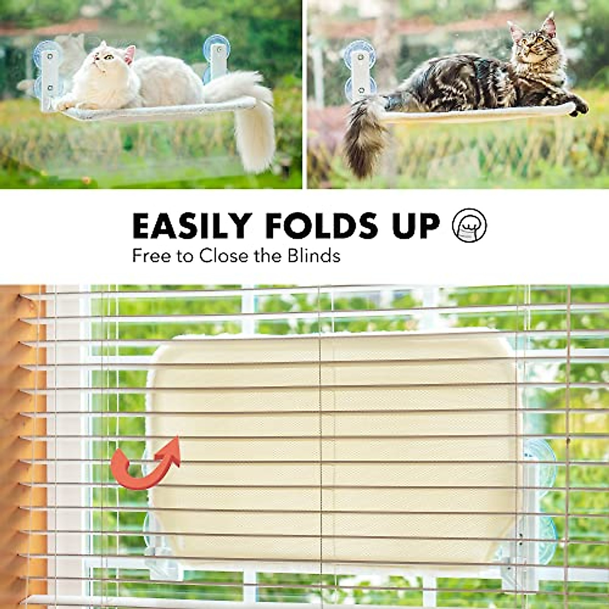 Cat Window Perch Foldable Cat Window Hammock with Steel Frame and Strong Suction Cup Mount Cat Bed Cat Hammock Window Seat for Indoor Cats White
