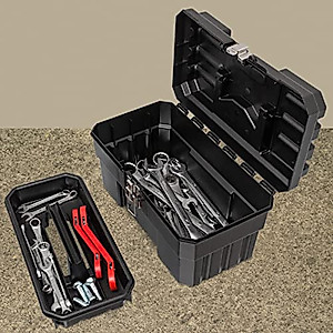Akro-Mils 09514 ProBox 14-Inch Plastic Toolbox for Tools, Hobby or Craft Storage Toolbox with Removable Tray, 14-Inch x 8-Inch x 8-Inch, Black