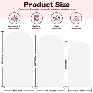 Dovnis Set of 3 Wedding Arch Cover, 7.2ft, 6.6ft, 6ft White Spandex Arch Covers Stretchy Backdrop, Round Top Chiara Backdrop Cover for Wedding Birthday Party Baby Shower Banquet Decoration[White]