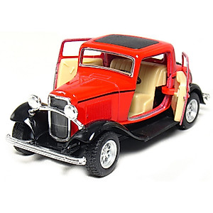 Kinsmart Set of 4: 5" 1932 Ford 3-Window Coupe 1:34 Scale (Green/Maroon/Red/Yellow) Toy, Multicolor for Unisex Children