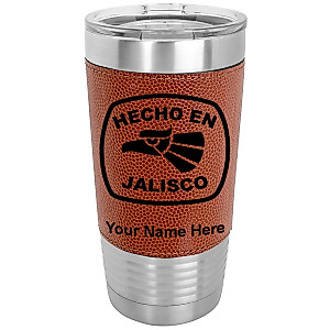 LaserGram 20oz Vacuum Insulated Tumbler Mug, Hecho en Jalisco, Personalized Engraving Included (Faux Leather, Basketball Style)
