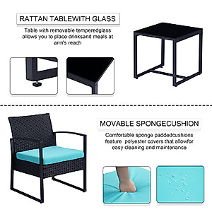 Skyfish 3 Pieces Patio Furniture Set Outdoor Wicker Patio Bistro Set Conversation Rattan Chair Set 3 PCS with Coffee Table for Yard & Bistro (Blue)