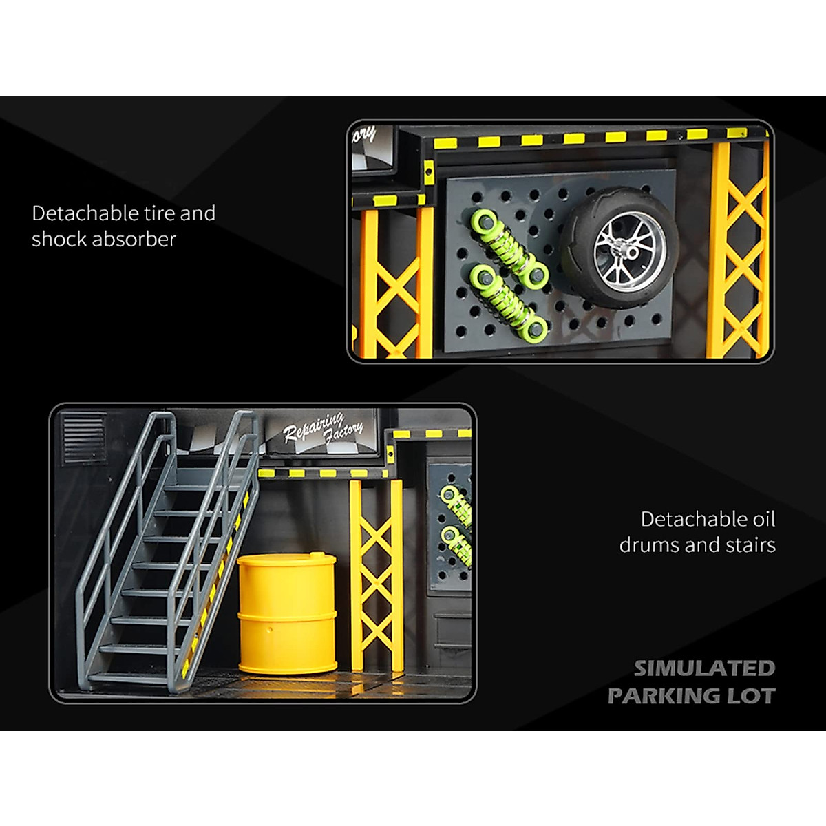 Gilumza Display Case DIY Simulation Scenario Die-cast Model with LED Light, Garage Scene Model for Motorcycle Toy Car Toys Collectibles Assemble (9x4x5inch)