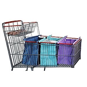 Lotus Trolley Bag -Lrg Club Cart Version-w/LRG COOLER Bag & Egg/Wine holder! Reusable Grocery Cart Bags sized for COSTCO, SAMS, ALDI, HEB & BJ. Eco-friendly 3-Bag Grocery totes