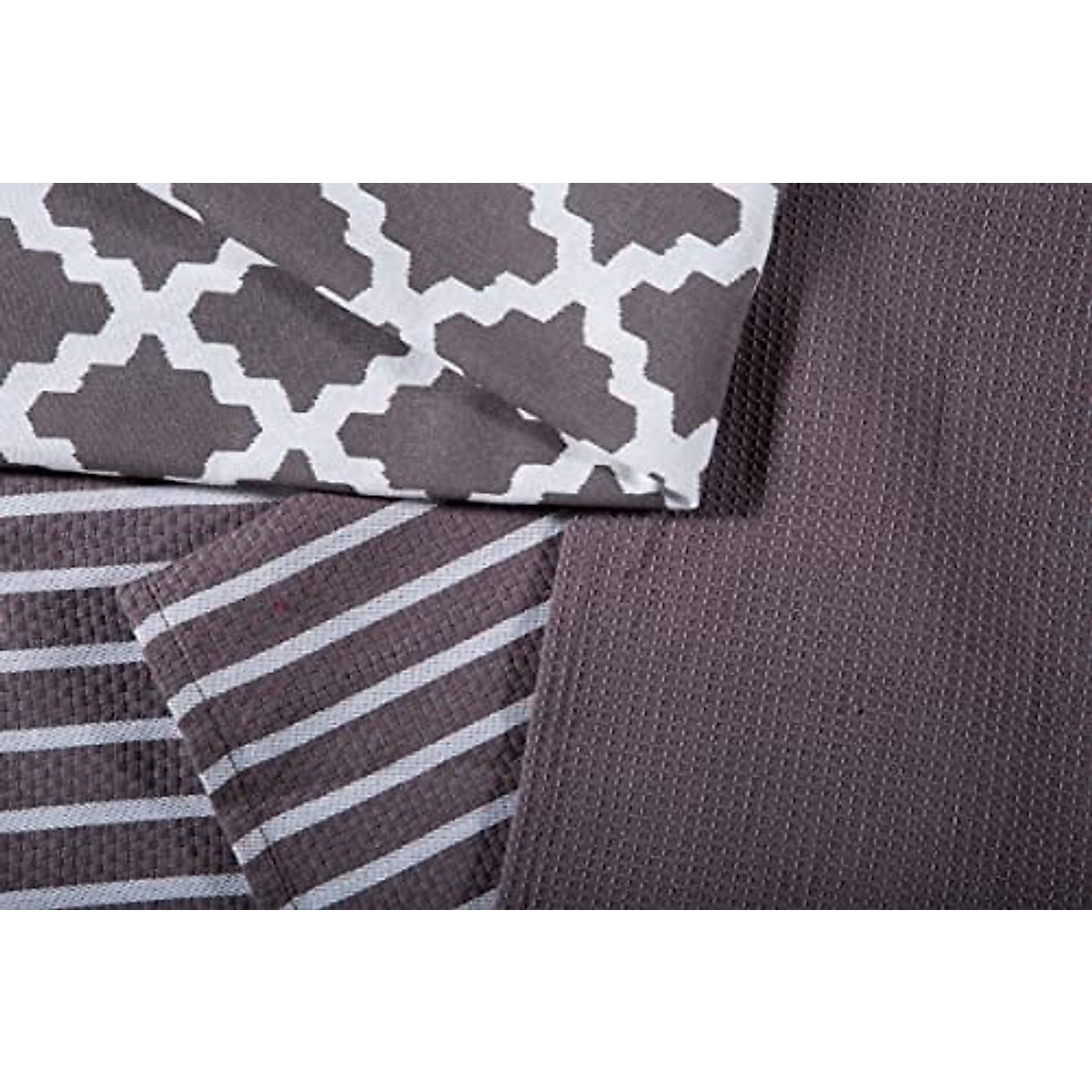 FRENCH BREAD Premium Kitchen Towels Set With Hang Loop - Pack of 5 Cotton Dish Towels for Drying Dishes, 18”x 26”, Absorbent Tea Towels, Dish Towels for Kitchen, Quick Drying Kitchen Towel Set - Gray