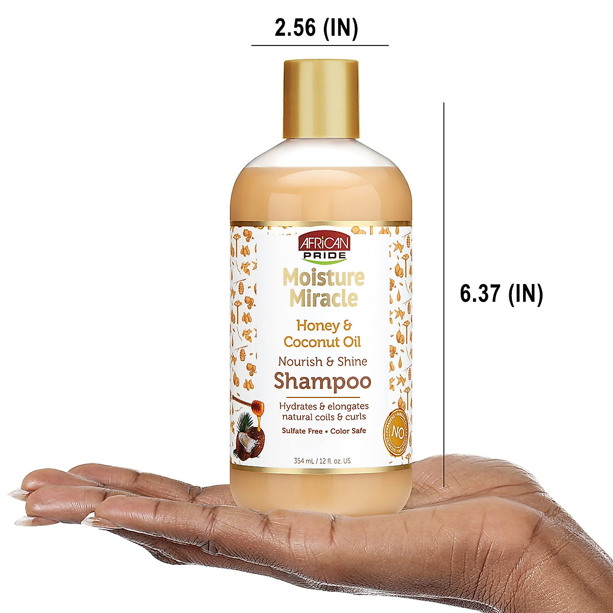 African Pride Moisture Miracle Honey & Coconut Oil Shampoo - For Natural Coils & Curls, Nourishes & Shines, Sulfate Free, Color Safe, 12 oz (3 Pack)