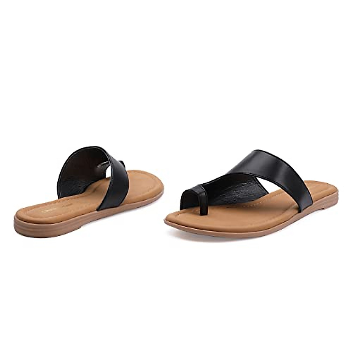 CentroPoint Women's Bunion Sandals Orthopedic Toe Ring Slides Flip Flops Fashion Slip On Flat Shoes(Black PU, Numeric_8)