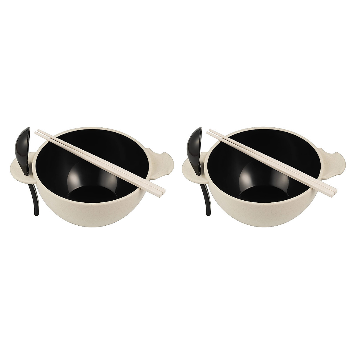 Ozeri Earth Ramen Bowl 6-Piece Set, Made from Plant-Derived and Other Natural Materials, Beige with Black