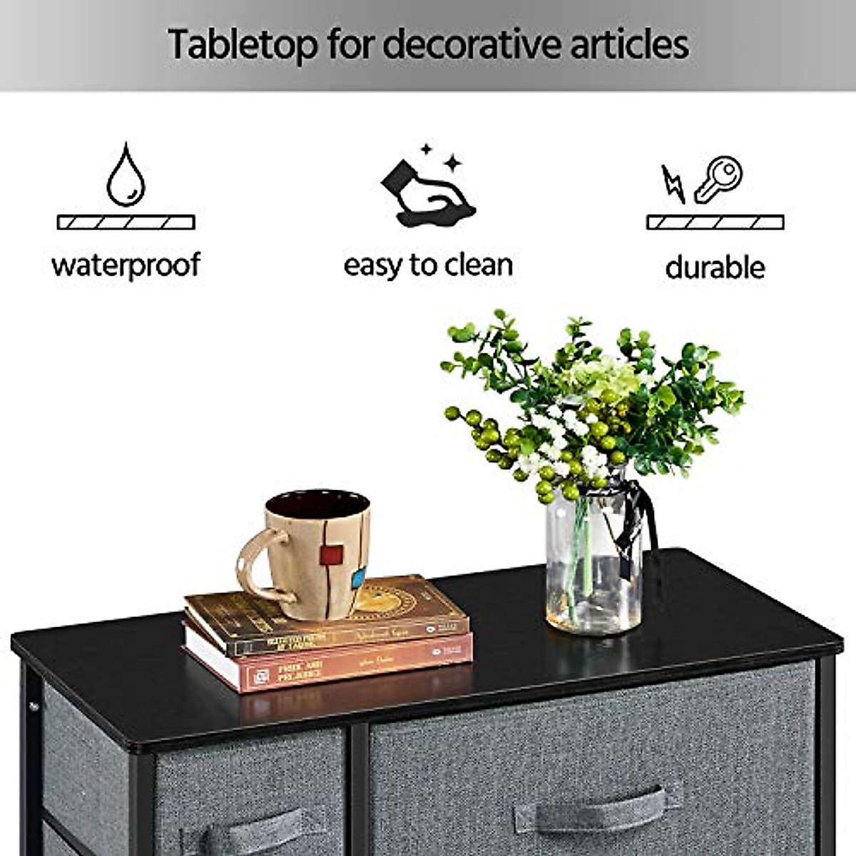 Yaheetech 7 Drawers Tower, Storage Organizer, Fabric Tower Unit for Living Room, Hallway, Entryway, Sturdy Metal Frame Easy Pull Fabric Bins, Dark Gray