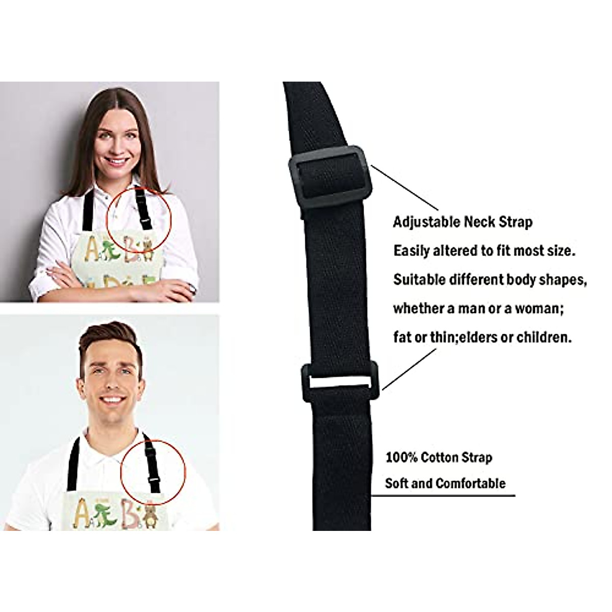 Lefolen Alphabet with Cartoon Animals Bib Apron with Adjustable Neck for Men Women,Suitable for Home Kitchen Cooking Waitress Chef Grill Bistro Baking Apron